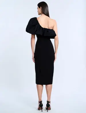 Bcbgmaxazria One-shoulder Midi Dress With Ruffle Detail
