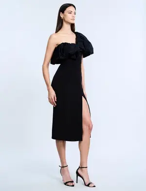 Bcbgmaxazria One-shoulder Midi Dress With Ruffle Detail