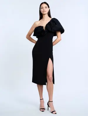 Bcbgmaxazria One-shoulder Midi Dress With Ruffle Detail
