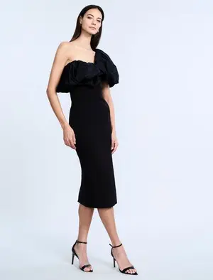 Bcbgmaxazria One-shoulder Midi Dress With Ruffle Detail