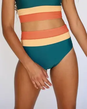 NANI Colorblock High Rise Bikini Bottom - Atlantic