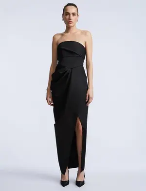 Bcbgmaxazria Solid Bodice Wrap Skirt Gown