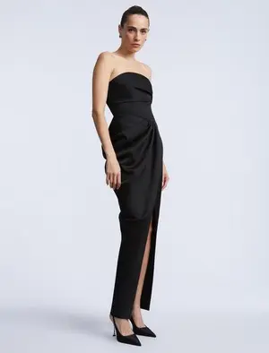 Bcbgmaxazria Solid Bodice Wrap Skirt Gown