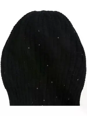 Brunello Cucinelli Sequin-embellished Ribbed-knit Beanie - Black