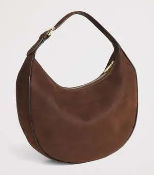 Harrods Large Suede Crescent Shoulder Bag