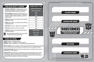 RENEGADE GAME STUDIOS Transformers Roleplaying Game Expanded Character Sheet Journal