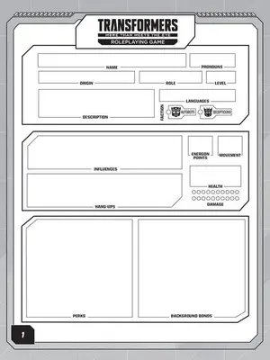RENEGADE GAME STUDIOS Transformers Roleplaying Game Expanded Character Sheet Journal