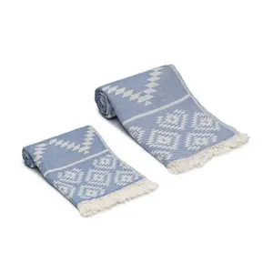 OLIVE & LINEN Turkish Cotton Bath And Hand Towelset - Denim Blue