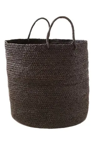 INDEGO AFRICA Large Braided Raffia Basket - Black