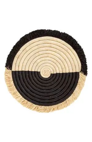 INDEGO AFRICA Two Tone Split Fringe Placemat - Black And Natural