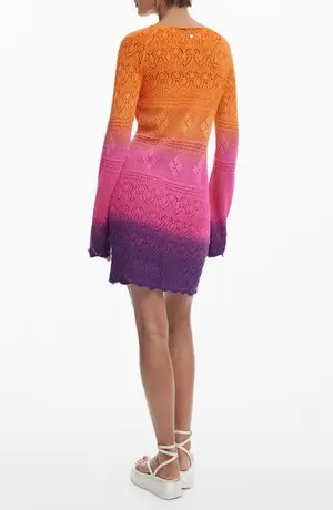 Desigual Colorblock Long Sleeve Open Stitch Cotton Cover-up Dress