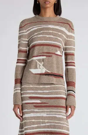 Bottega Veneta Venice Intarsia Linen & Cotton Mélange Sweater - Maple/ Chalk
