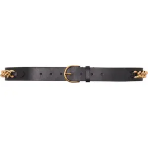 Maje Leather Belt With Chain - Black