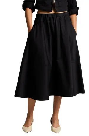 Vince Stretch Cotton Midi Skirt - Black