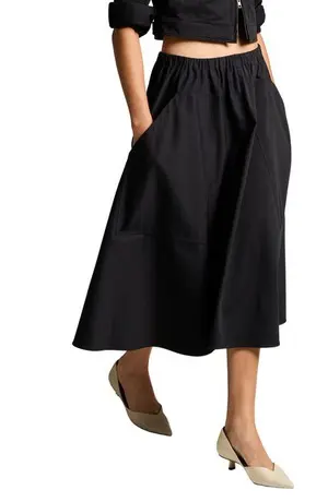 Vince Stretch Cotton Midi Skirt - Black