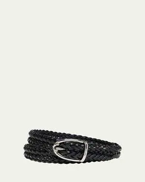 TOM FORD Woven Leather Angled-buckle Belt - Black