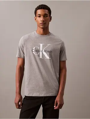 Calvin Klein Monologo Crewneck T-shirt - Medium Grey Heather
