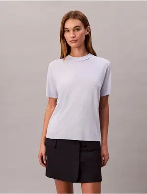 Calvin Klein Fine Knit Mock Neck T-shirt - Halogen Blue