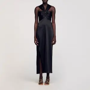 Sandro Satin-effect Maxi Dress With Slit