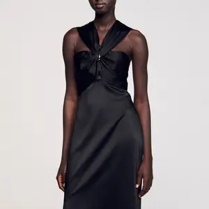 Sandro Satin-effect Maxi Dress With Slit