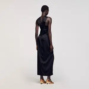 Sandro Satin-effect Maxi Dress With Slit