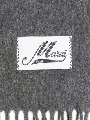 Marni Fringed Logo Scarf - Grey