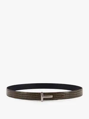 TOM FORD Leather Belt With Croco Effect - Green