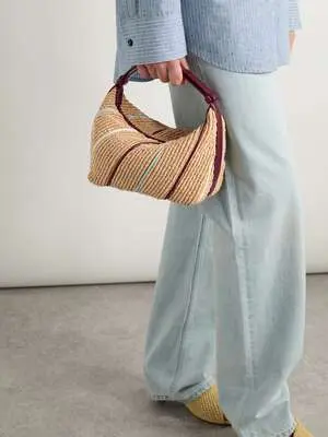 Bottega Veneta Wallace Small Striped Leather-trimmed Raffia Tote