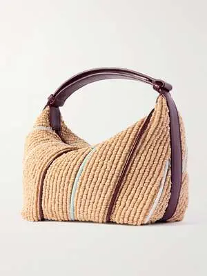 Bottega Veneta Wallace Small Striped Leather-trimmed Raffia Tote