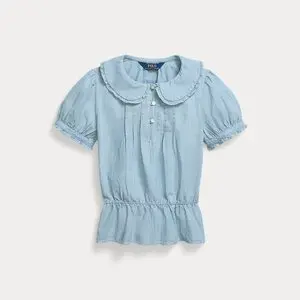 Ralph Lauren Indigo Cotton Chambray Peplum Top