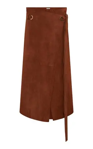Gabriela Hearst Idalia Belted Suede Midi Wrap Skirt - Brown