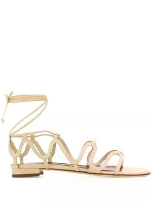 Manolo Blahnik Fawda Leather Flat Sandals - Neutrals