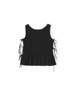 GANNI Cotton Poplin Smock Top - Black