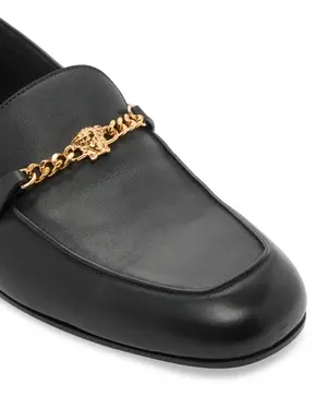 Versace Medusa Chain Leather Loafers - Black