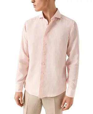Eton Slim Fit Solid Linen Shirt - Medium Pink
