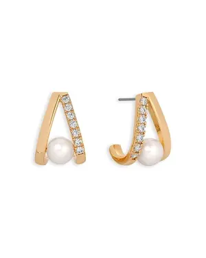 Ettika Pave And Cultured Freshwater Pearl Split J Hoop Earrings
