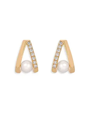 Ettika Pave And Cultured Freshwater Pearl Split J Hoop Earrings