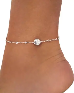 Ettika Santorini Cubic Zirconia Shell Anklet - Silver