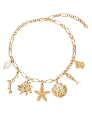 Ettika Oceanic Dreams Pearl And Zirconia Shell Charm Necklace - Gold