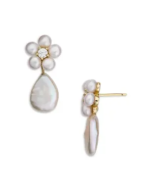 Shashi Cultured Freshwater Pearl Flower Drop Earrings - Gold