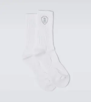 Brunello Cucinelli Embroidered Cotton-blend Socks - White