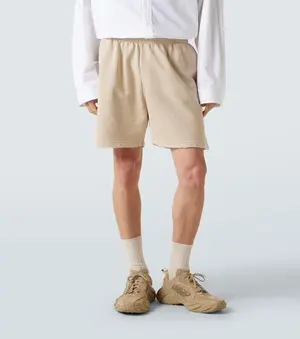 Balenciaga Distressed Logo Cotton Shorts
