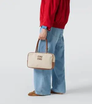 Miu Miu Leather-trimmed Canvas Tote Bag - Neutrals