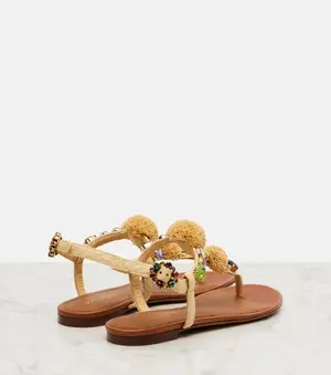 Dolce & Gabbana Embellished Raffia-effect Thong Sandals - Beige