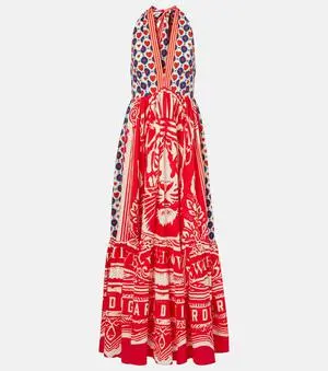 Camilla Halterneck Cotton Poplin Maxi Dress - Red