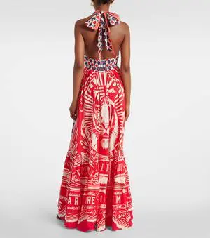 Camilla Halterneck Cotton Poplin Maxi Dress - Red