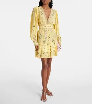 Camilla Floral Silk Crêpe Minidress - Yellow