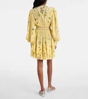 Camilla Floral Silk Crêpe Minidress - Yellow