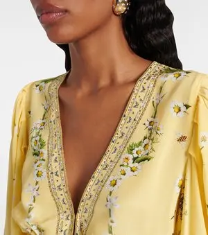 Camilla Floral Silk Crêpe Minidress - Yellow