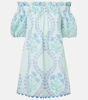 JULIET DUNN Printed Off-shoulder Mini Dress - Blue